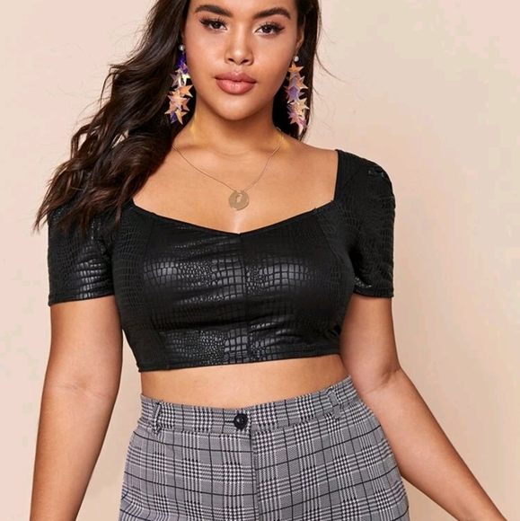 SHEIN | Tops | New Shein Trendy Chic Black Crocodile Shiny Slim Fit ...